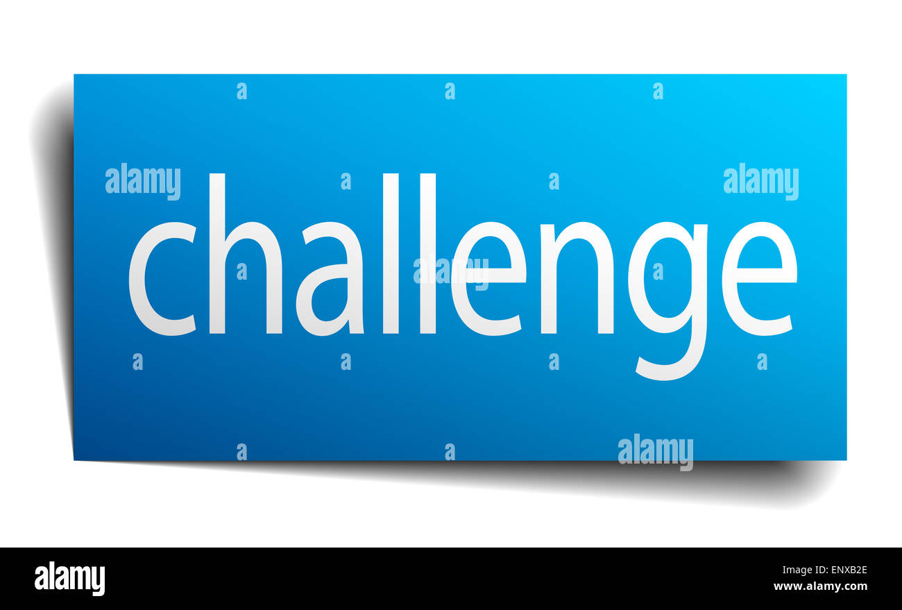 challenge blue paper sign on white background Stock Photo - Alamy