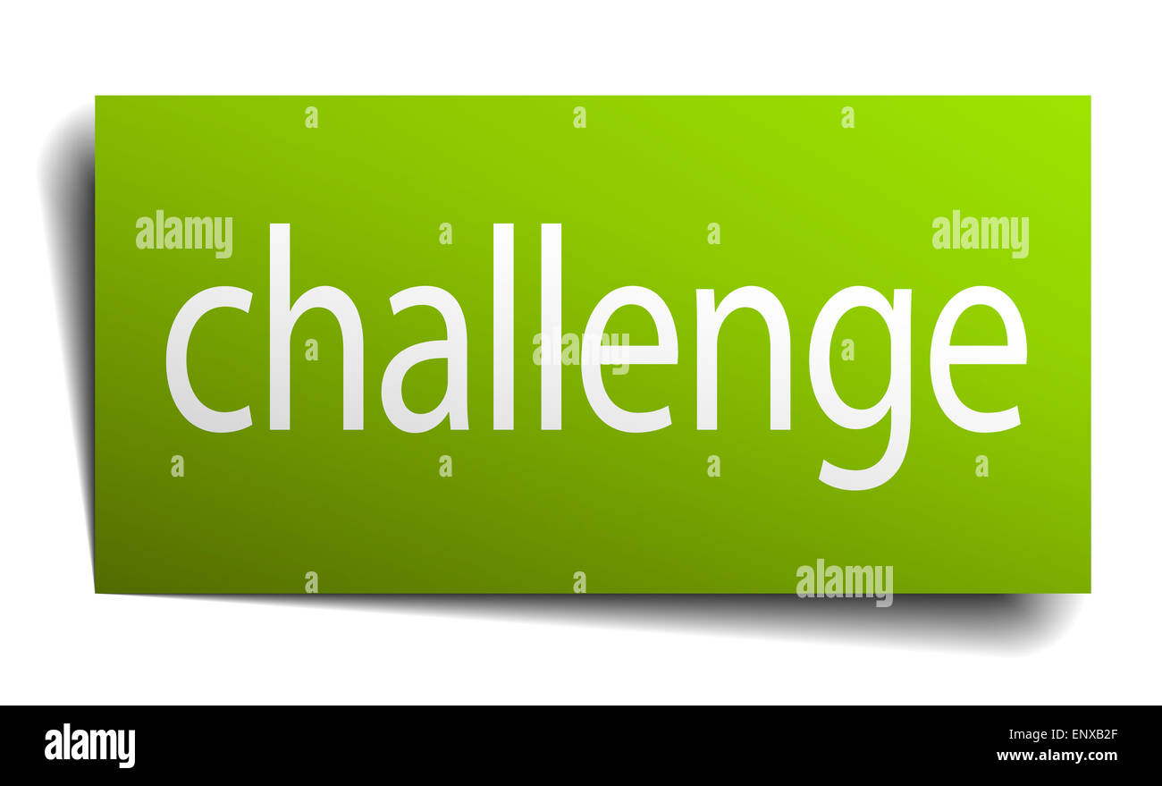 challenge green paper sign on white background Stock Photo - Alamy