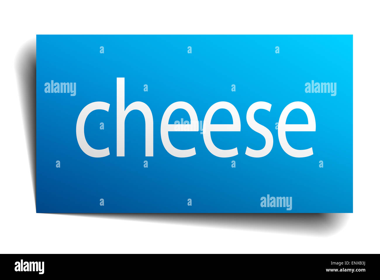 cheese blue paper sign on white background Stock Photo - Alamy