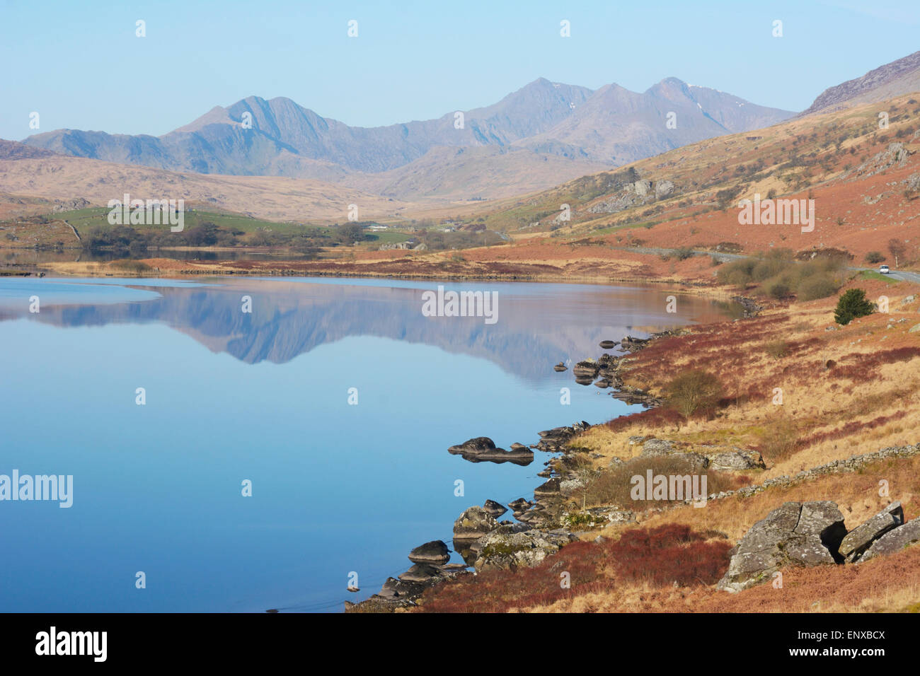 Llynnau Mymbr at Capel Curig in the Snowdonia National Park with ...