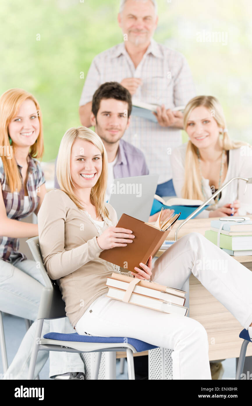 Group of high-school students with mature professor Stock Photo - Alamy