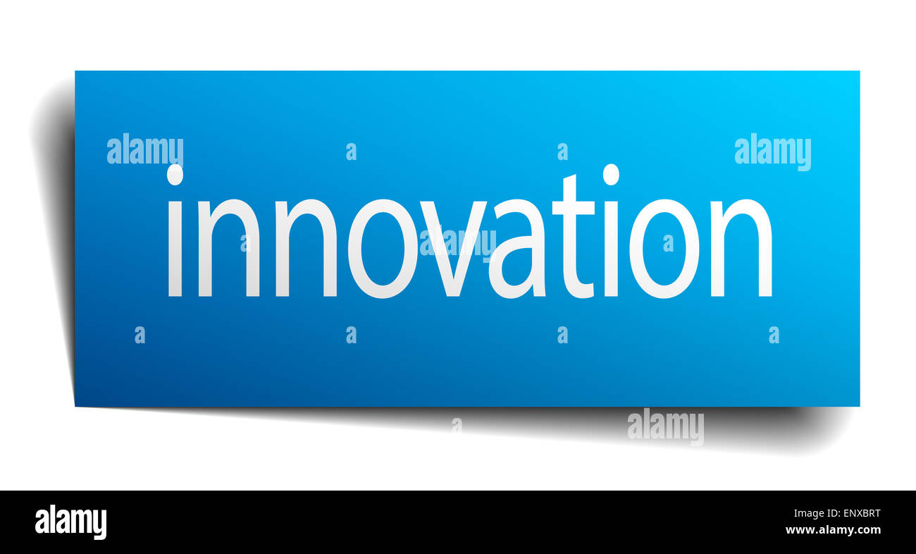 innovation blue paper sign on white background Stock Photo - Alamy