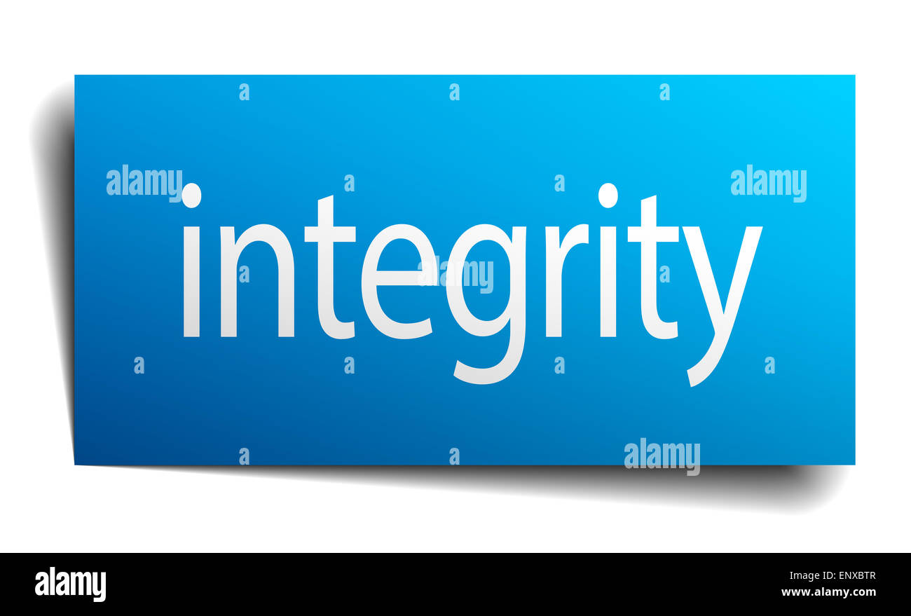integrity blue paper sign on white background Stock Photo - Alamy