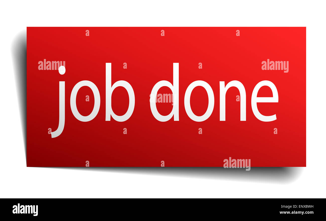 job done red square isolated paper sign on white Stock Photo - Alamy