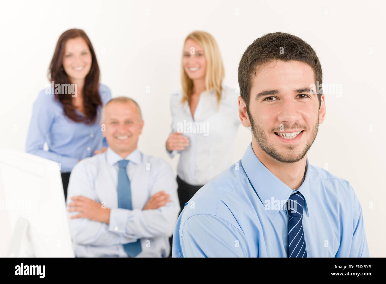 Business team young manager with happy colleagues Stock Photo - Alamy