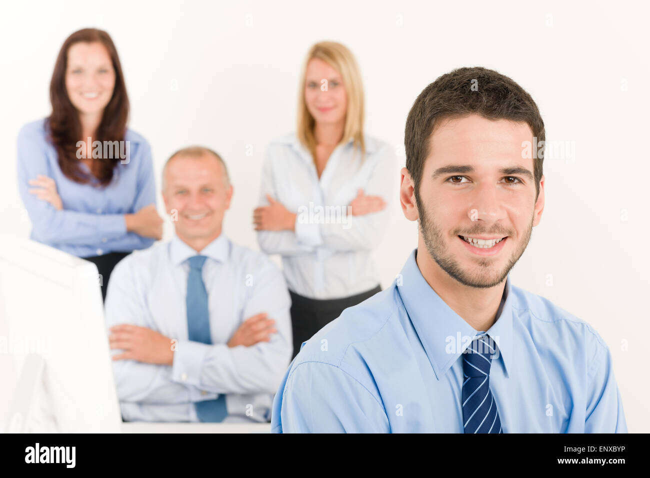 Business team young manager with happy colleagues Stock Photo - Alamy