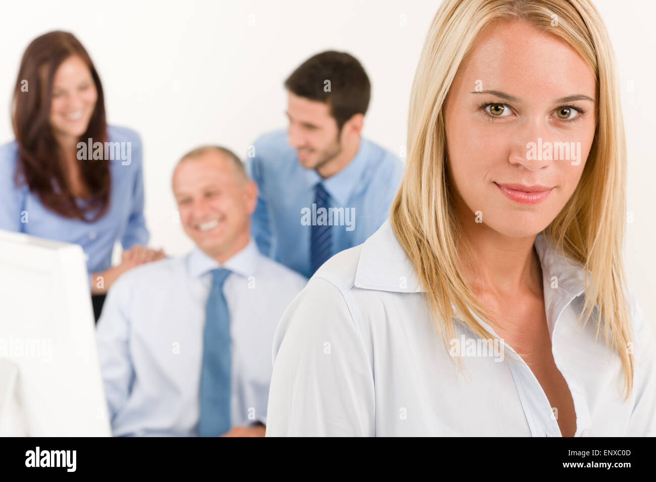 Business team pretty businesswoman with colleagues Stock Photo - Alamy