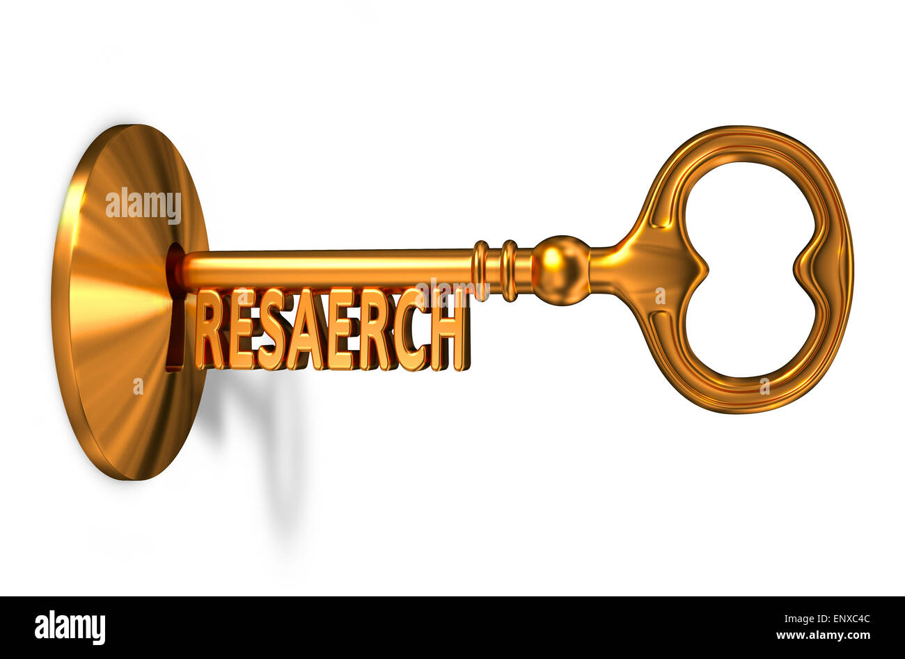 Research - Golden Key is Inserted into the Keyhole Stock Photo - Alamy