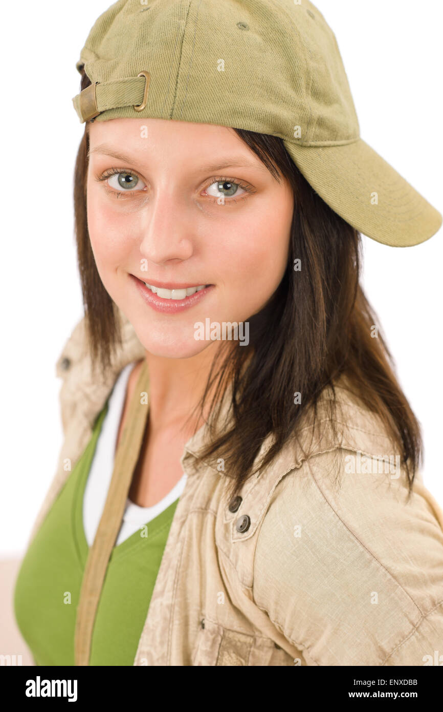 Student teenager girl with baseball cap posing Stock Photo - Alamy