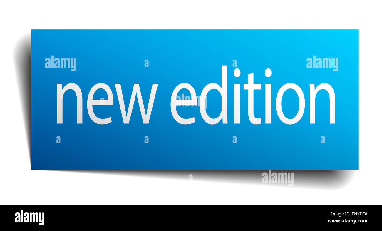 new edition blue paper sign isolated on white Stock Photo - Alamy
