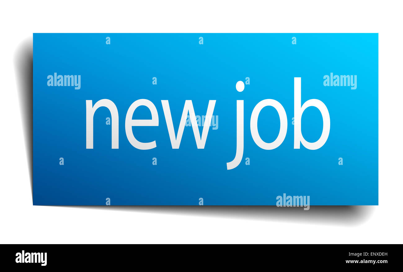 new job blue paper sign on white background Stock Photo - Alamy
