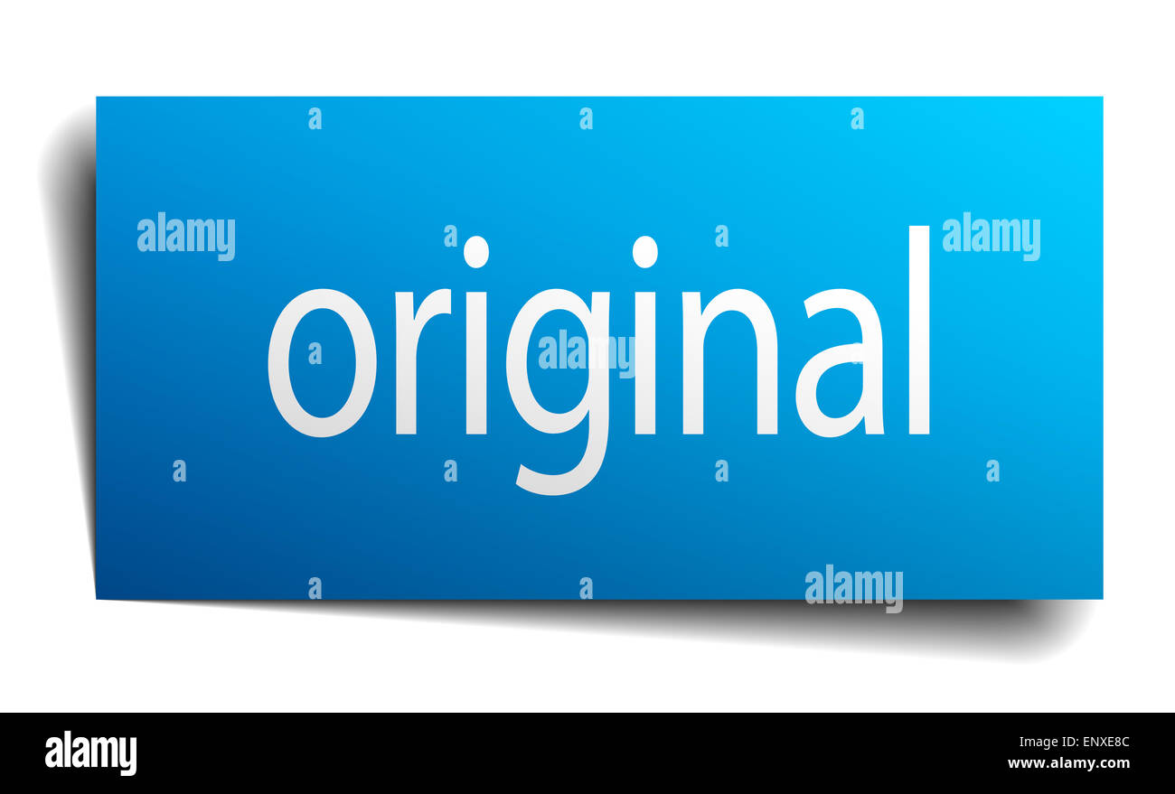 original blue paper sign on white background Stock Photo - Alamy