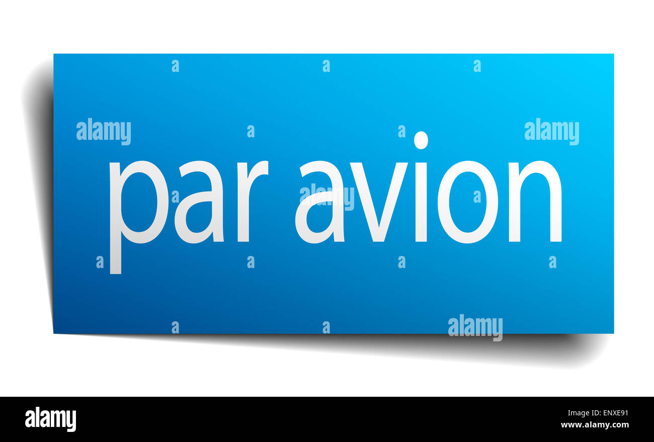 par avion blue paper sign on white background Stock Photo - Alamy