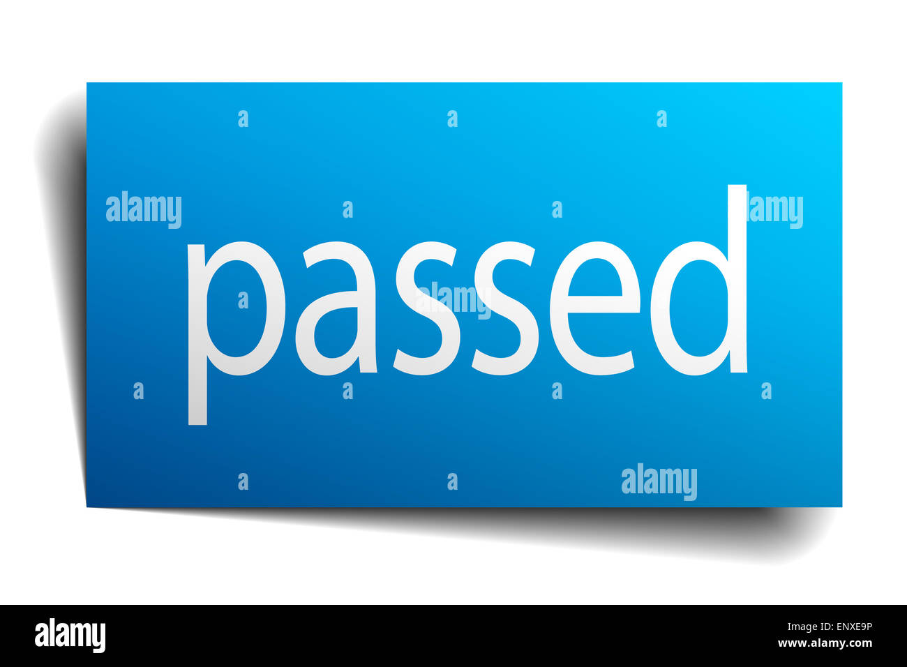 passed blue paper sign on white background Stock Photo - Alamy