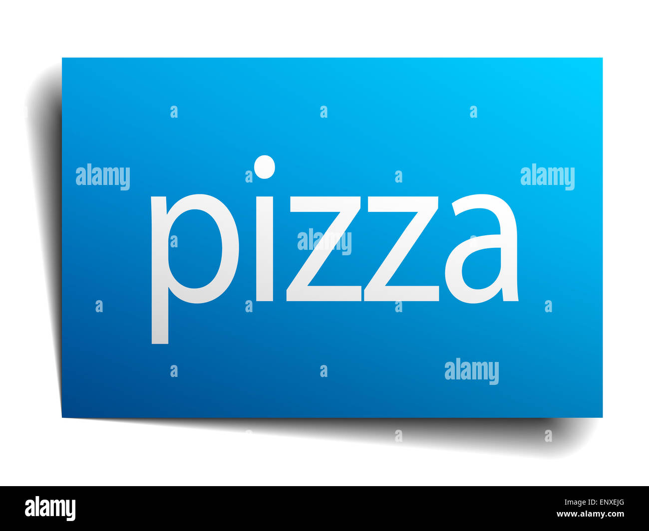 pizza blue paper sign on white background Stock Photo - Alamy