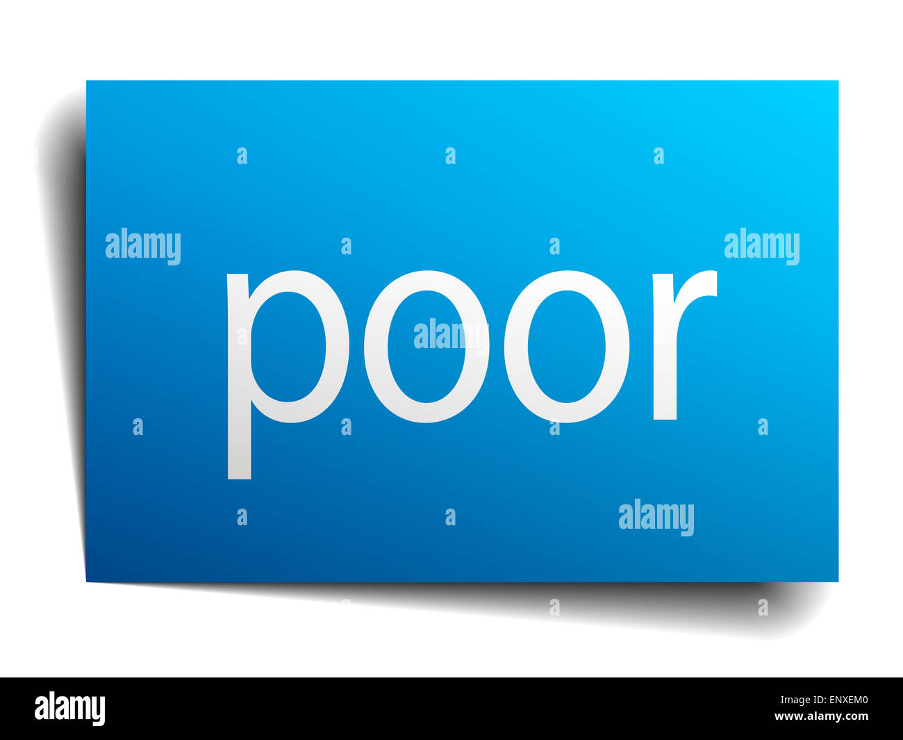 poor blue paper sign on white background Stock Photo - Alamy