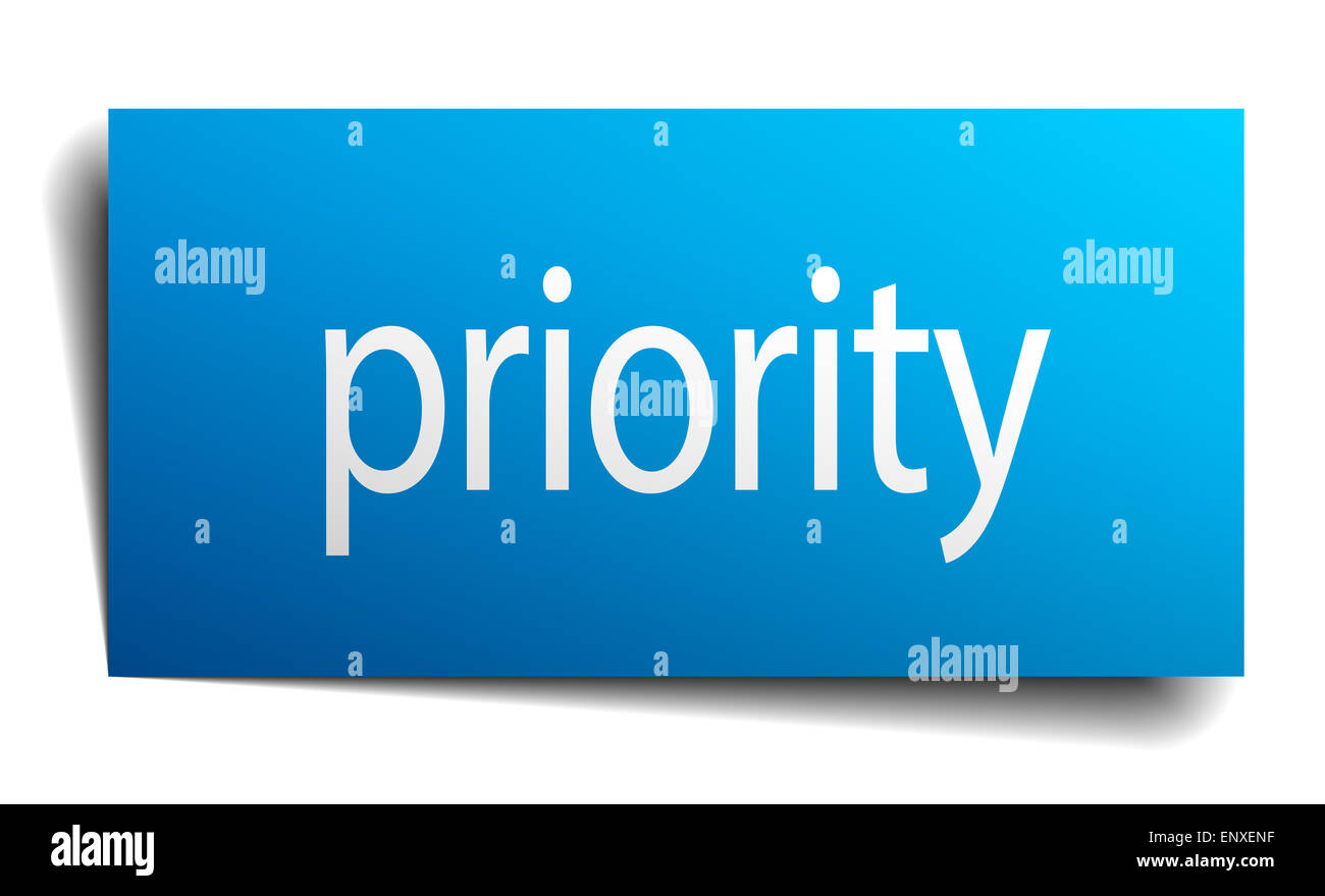 priority blue paper sign on white background Stock Photo - Alamy