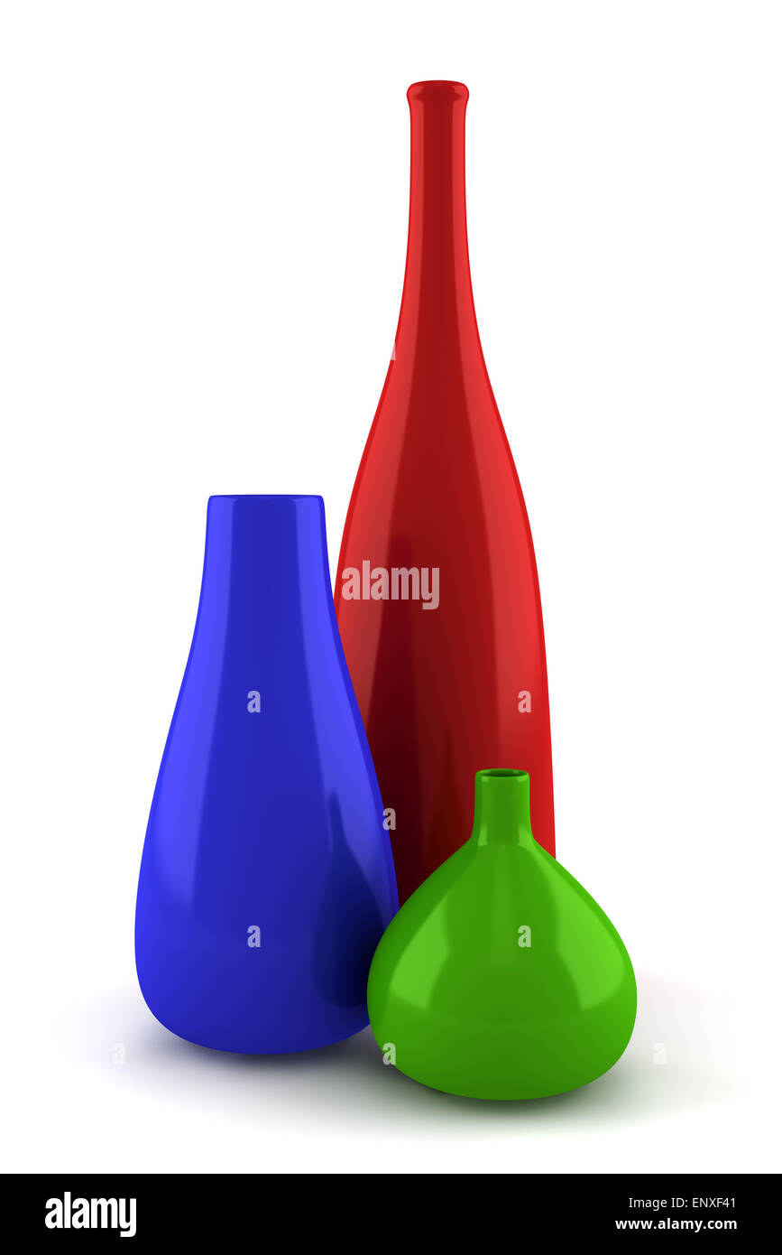 three color vases isolated on white background Stock Photo - Alamy