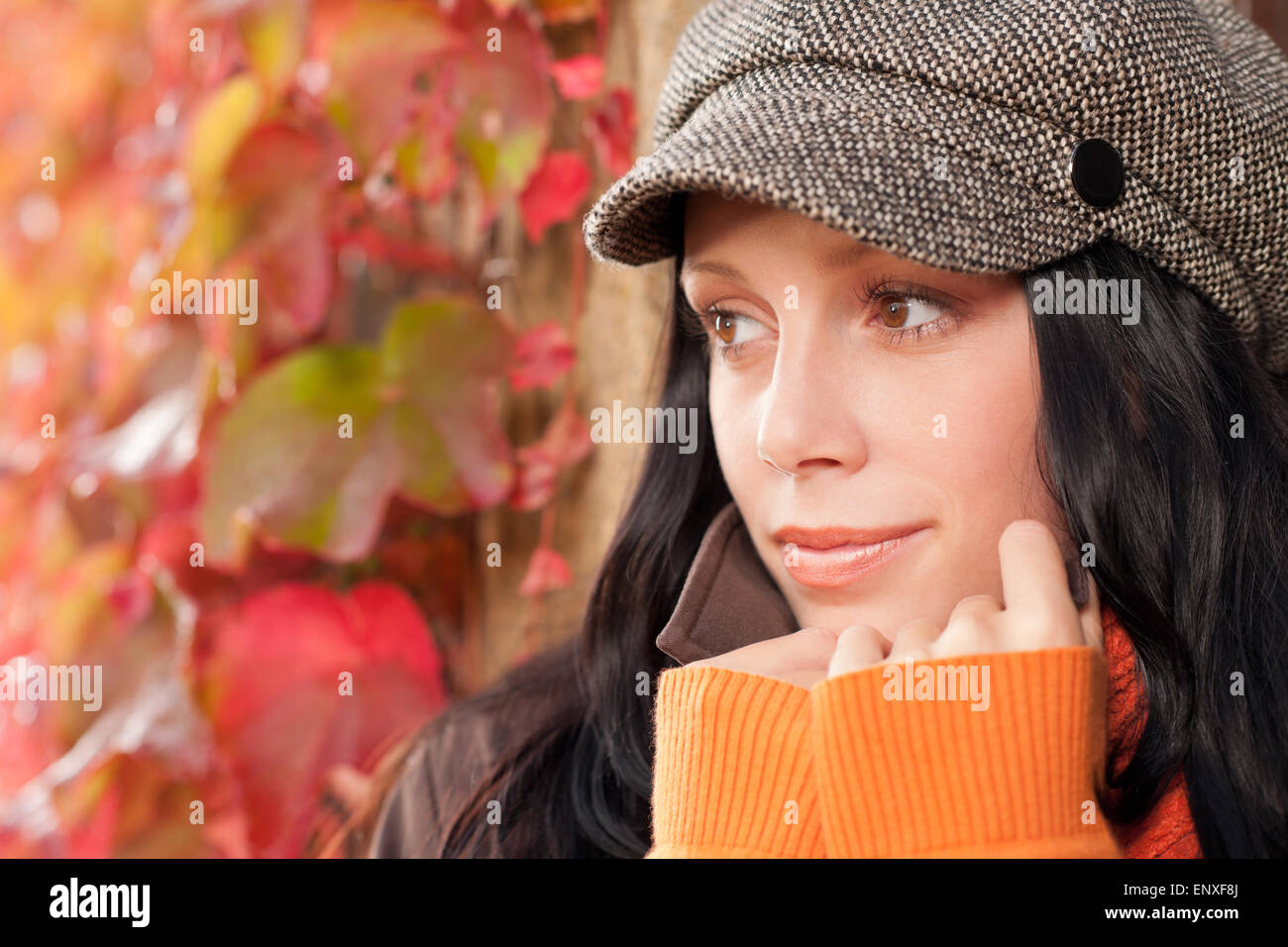 Autumn leaves portrait of beautiful female model Stock Photo - Alamy