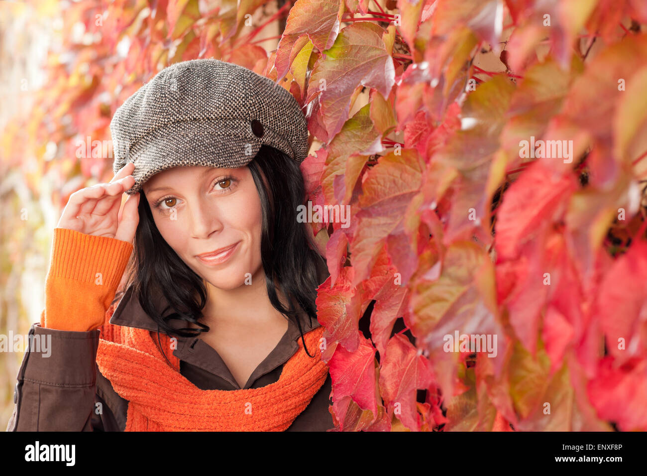 Autumn leaves portrait of beautiful female model Stock Photo - Alamy