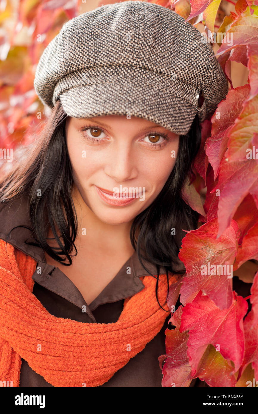 Autumn leaves portrait of beautiful female model Stock Photo - Alamy