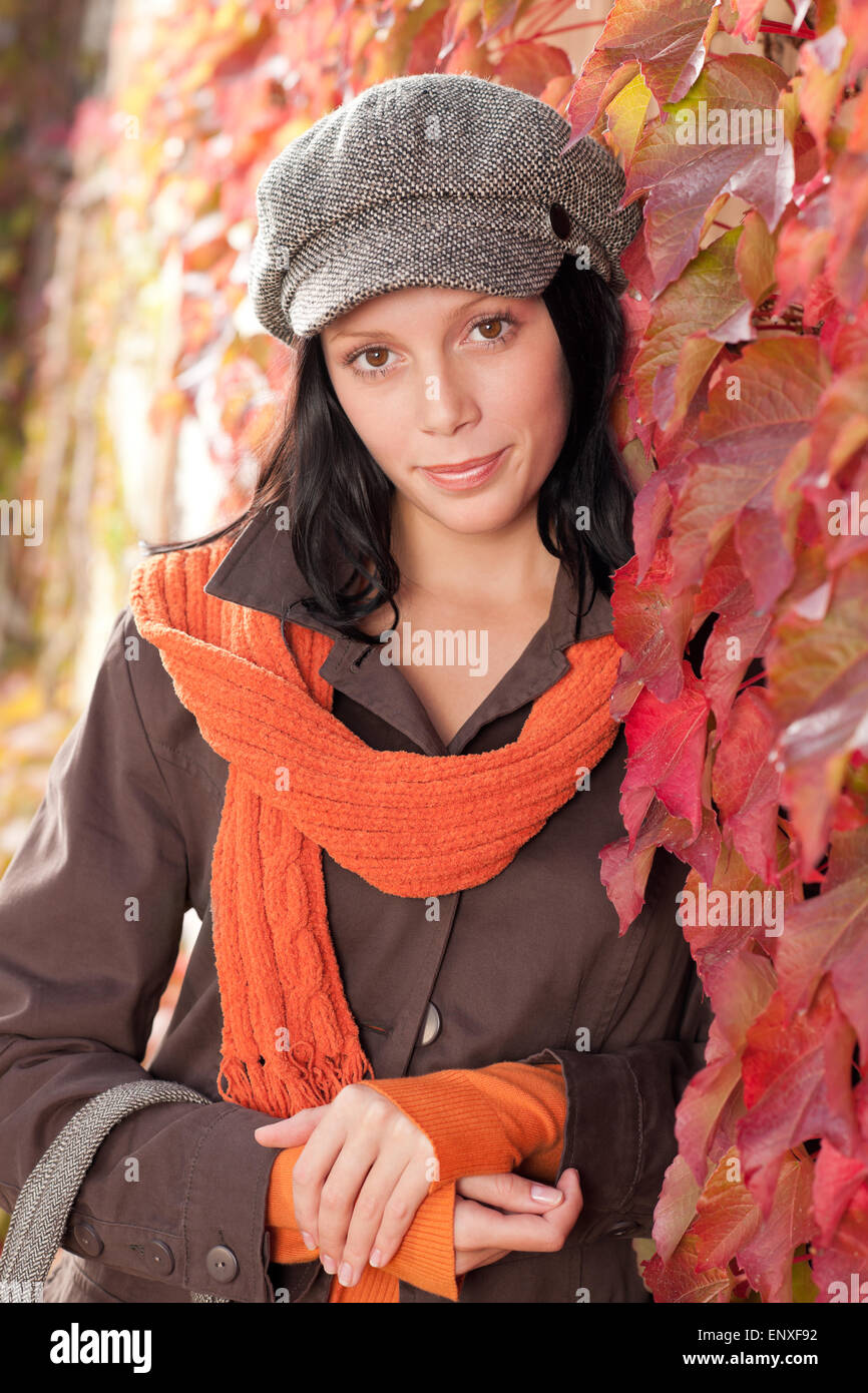 Autumn leaves portrait of beautiful female model Stock Photo - Alamy