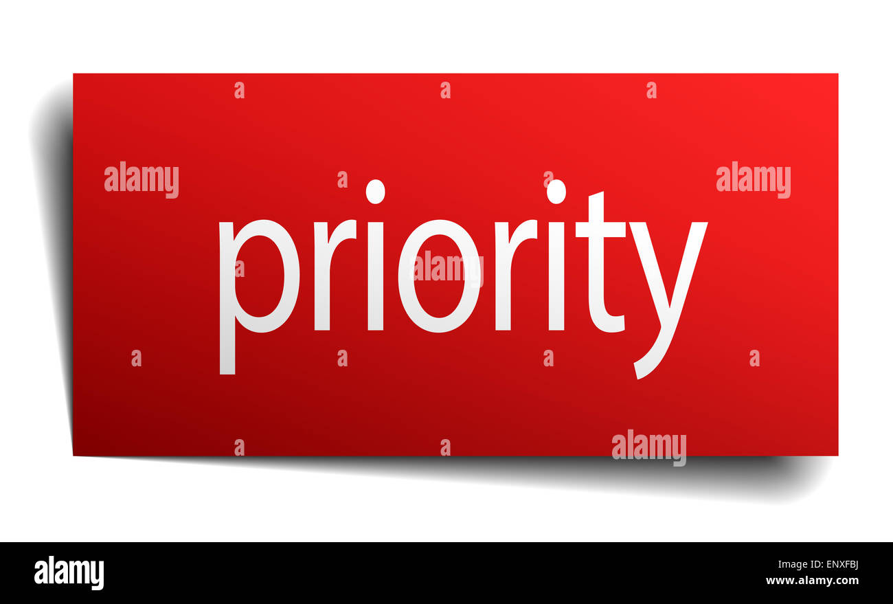 priority red paper sign on white background Stock Photo - Alamy