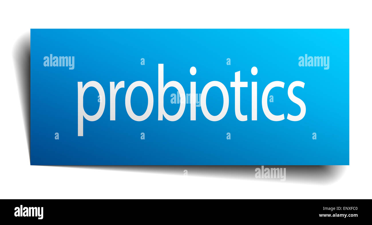 probiotics blue paper sign on white background Stock Photo - Alamy