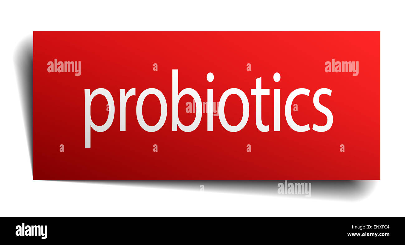 probiotics red paper sign on white background Stock Photo - Alamy