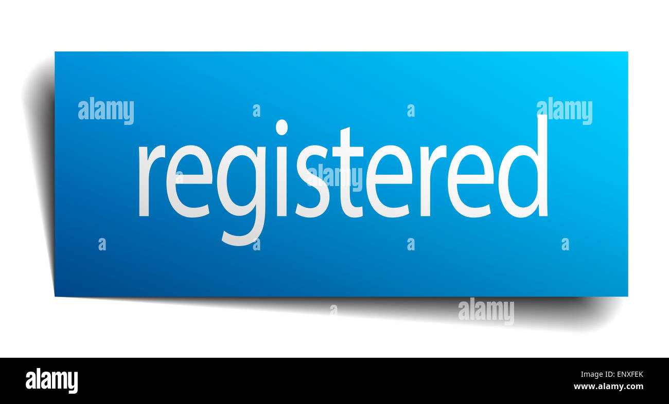 registered blue paper sign on white background Stock Photo - Alamy