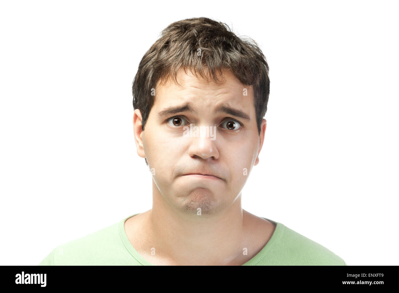 portrait of pitiful young man isolated on white Stock Photo - Alamy