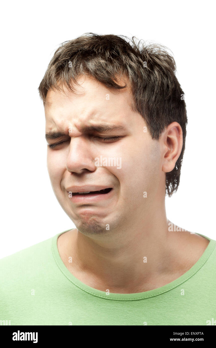 portrait of crying young man isolated on white Stock Photo - Alamy
