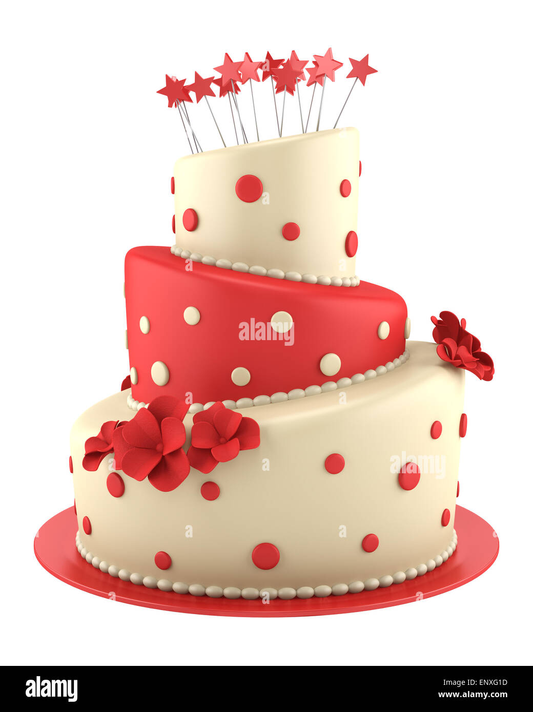 big round red and yellow cake isolated on white Stock Photo - Alamy