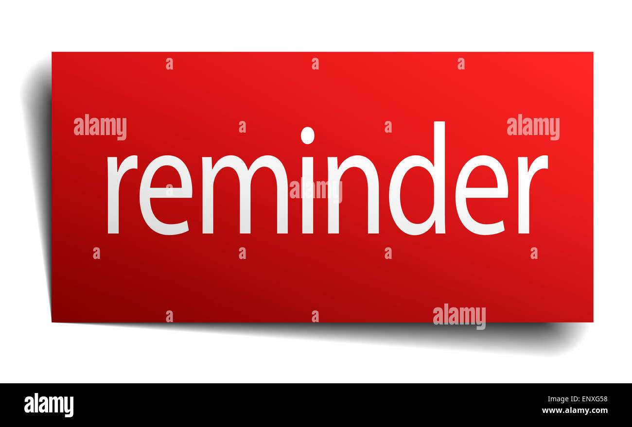 reminder red paper sign on white background Stock Photo - Alamy