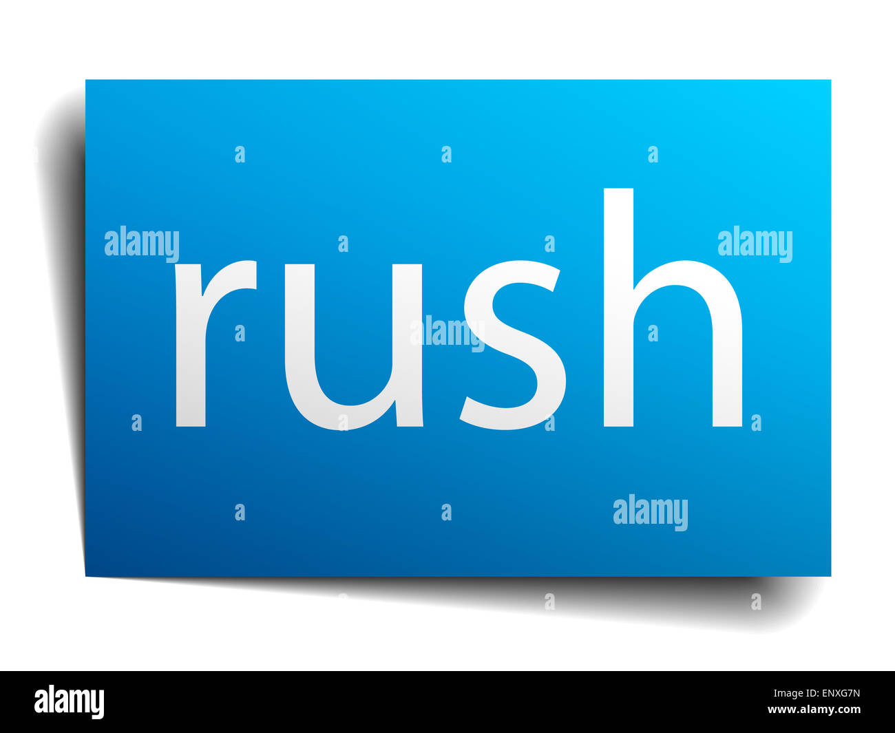 rush blue paper sign on white background Stock Photo - Alamy