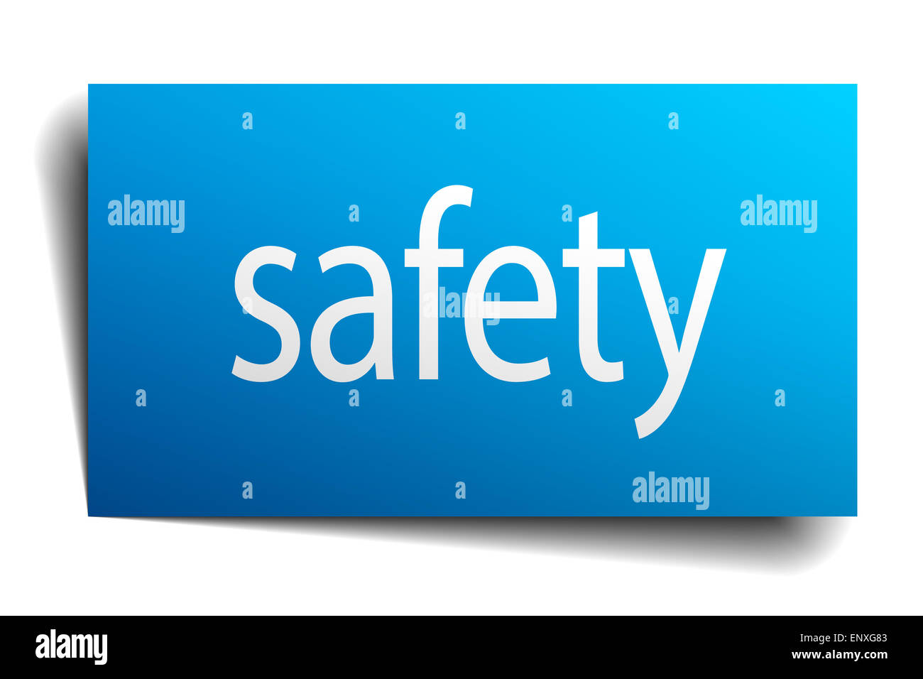 safety blue paper sign on white background Stock Photo - Alamy