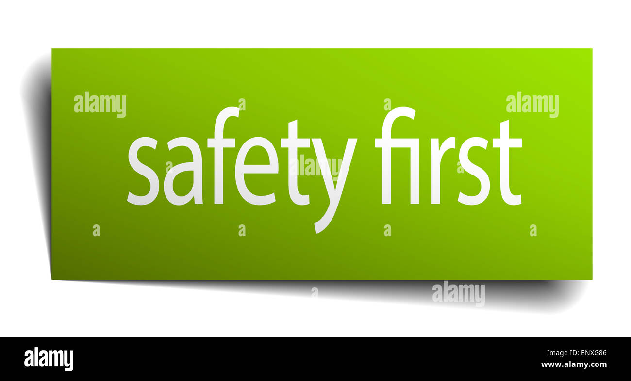 safety first square paper sign isolated on white Stock Photo - Alamy
