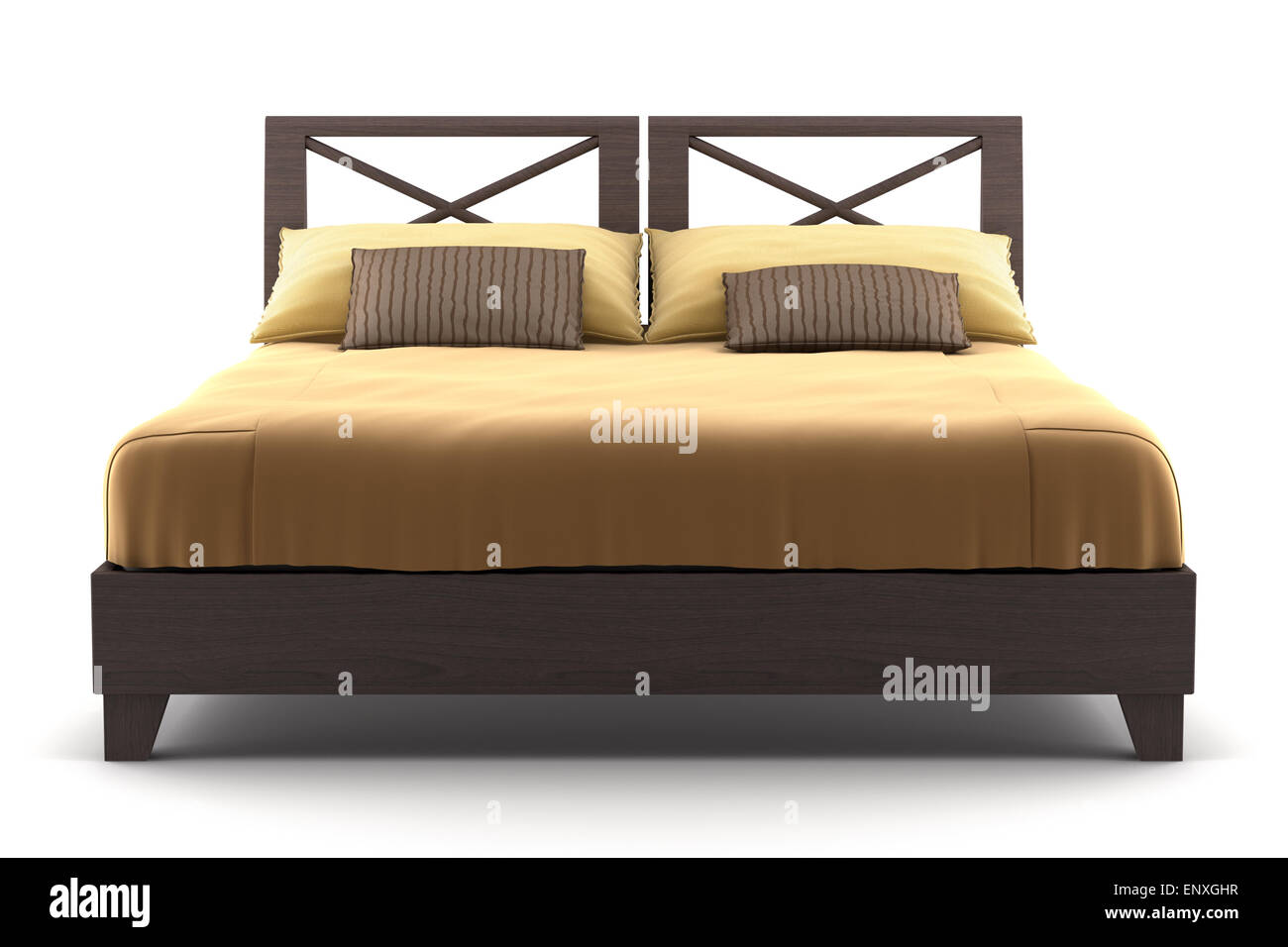 brown wooden bed isolated on white background Stock Photo - Alamy