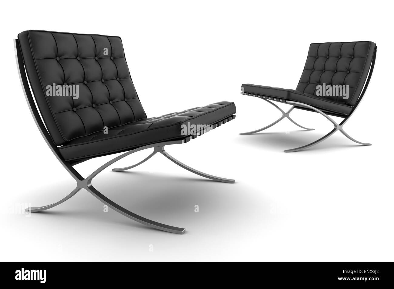 two black armchairs isolated on white background Stock Photo - Alamy