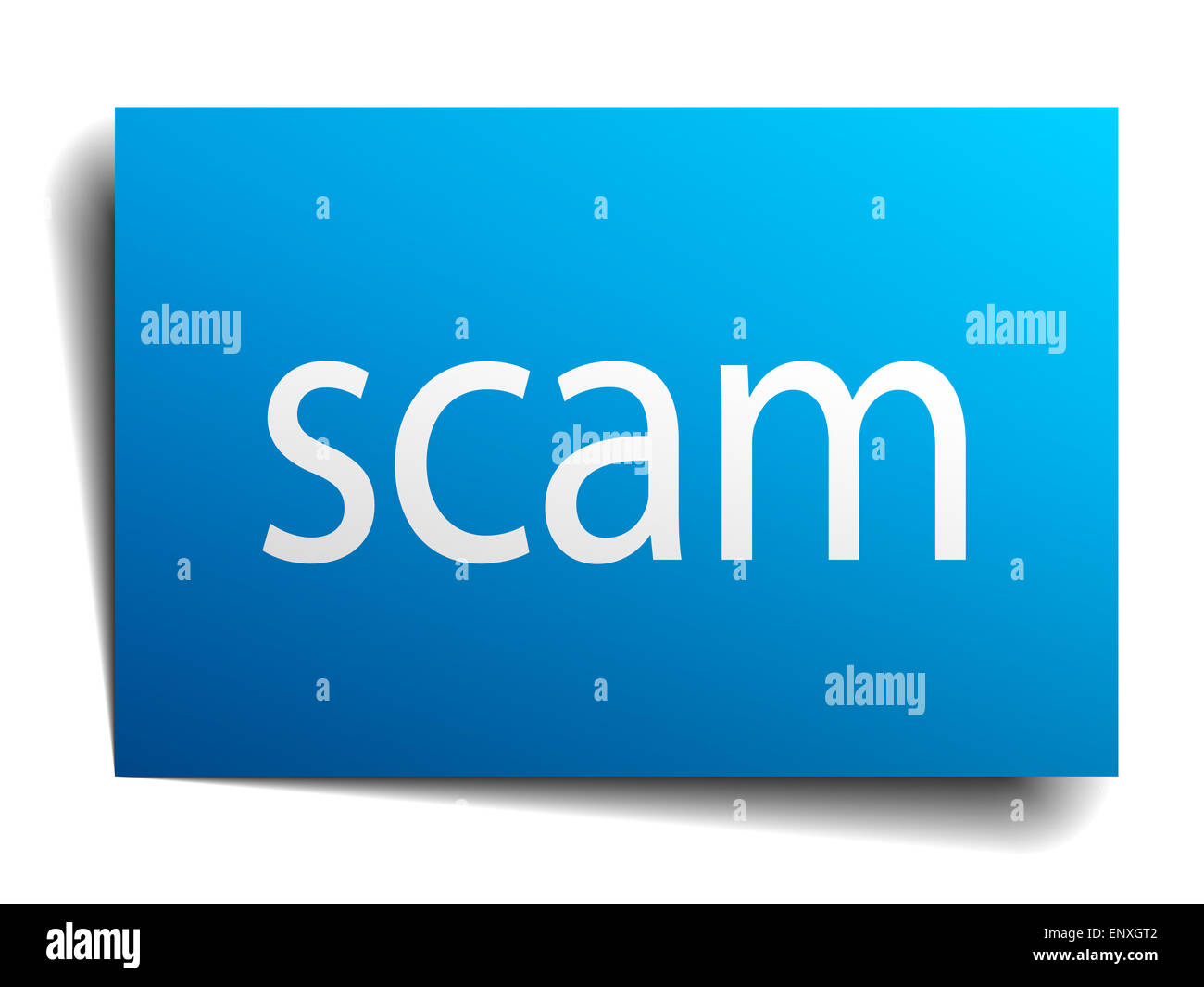 scam blue paper sign on white background Stock Photo - Alamy