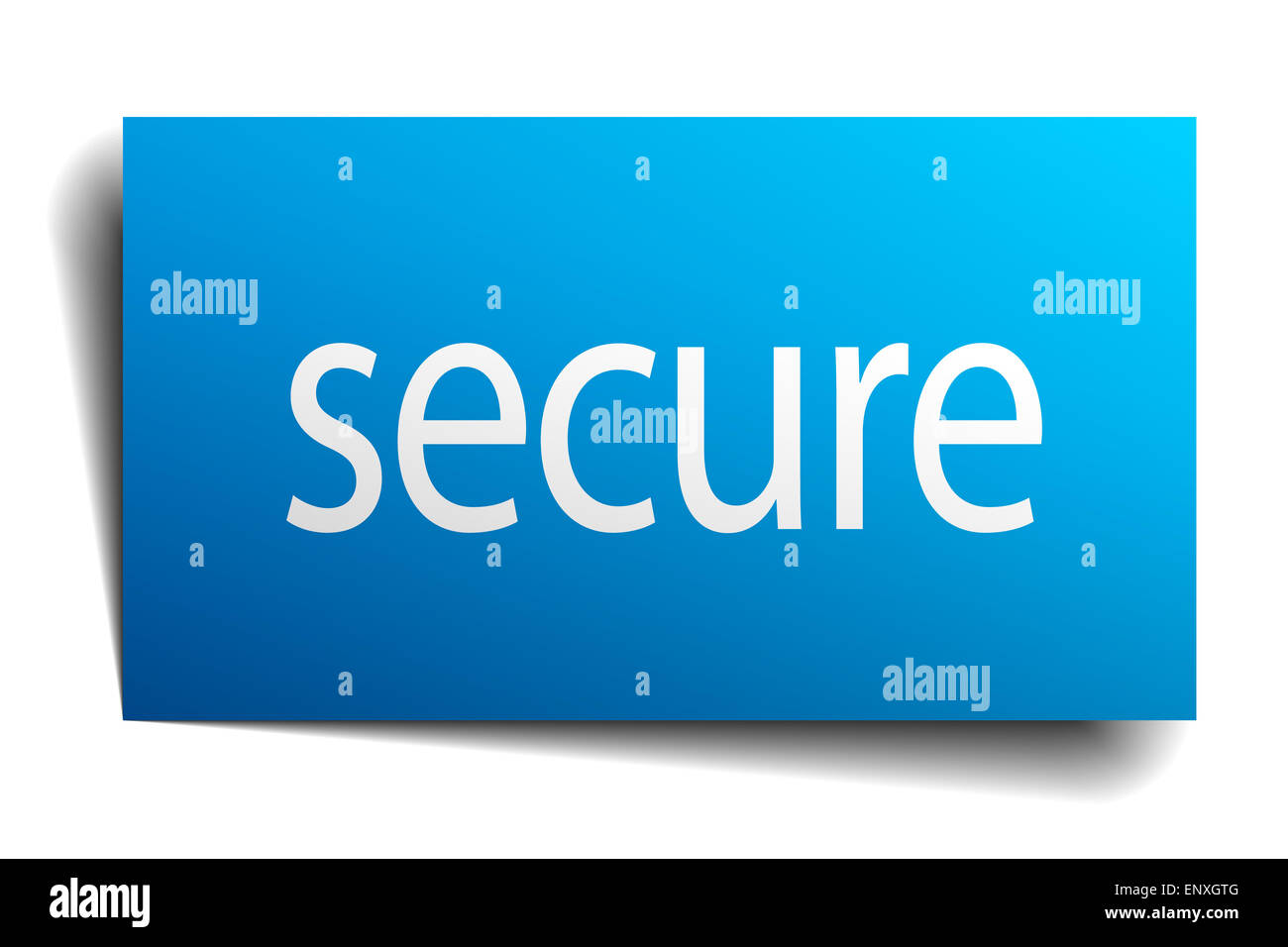 secure blue paper sign on white background Stock Photo - Alamy