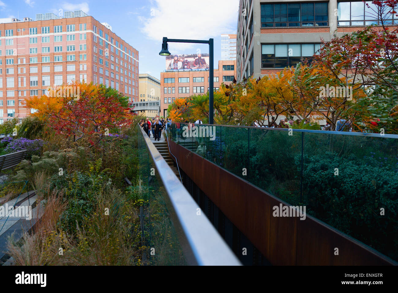 USA, New York, Manhattan, 14th Street entrance to the High Line linear ...
