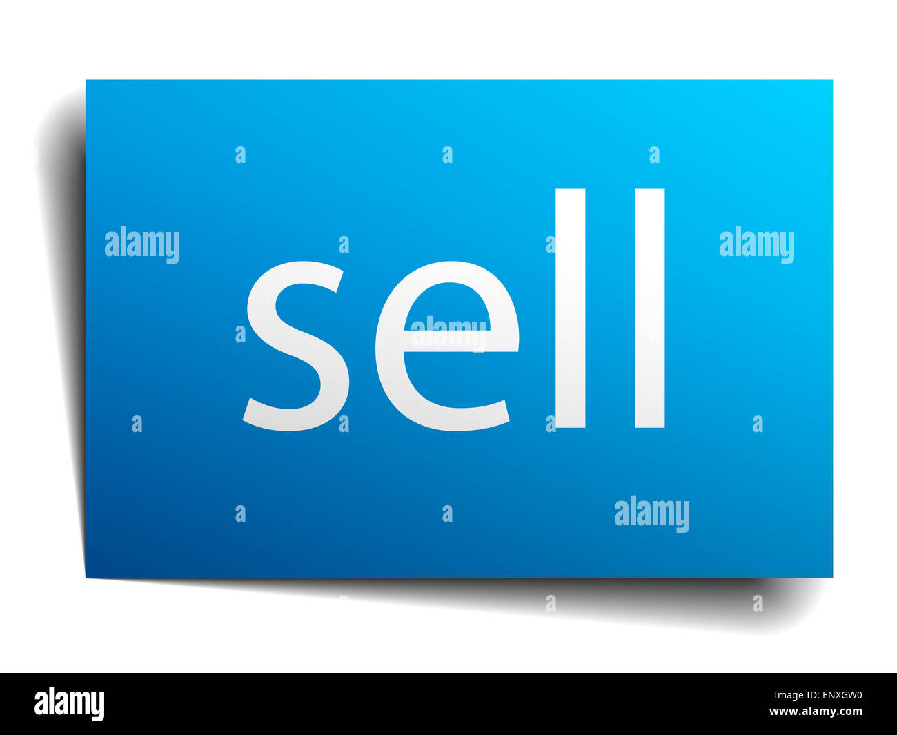 sell blue paper sign on white background Stock Photo - Alamy