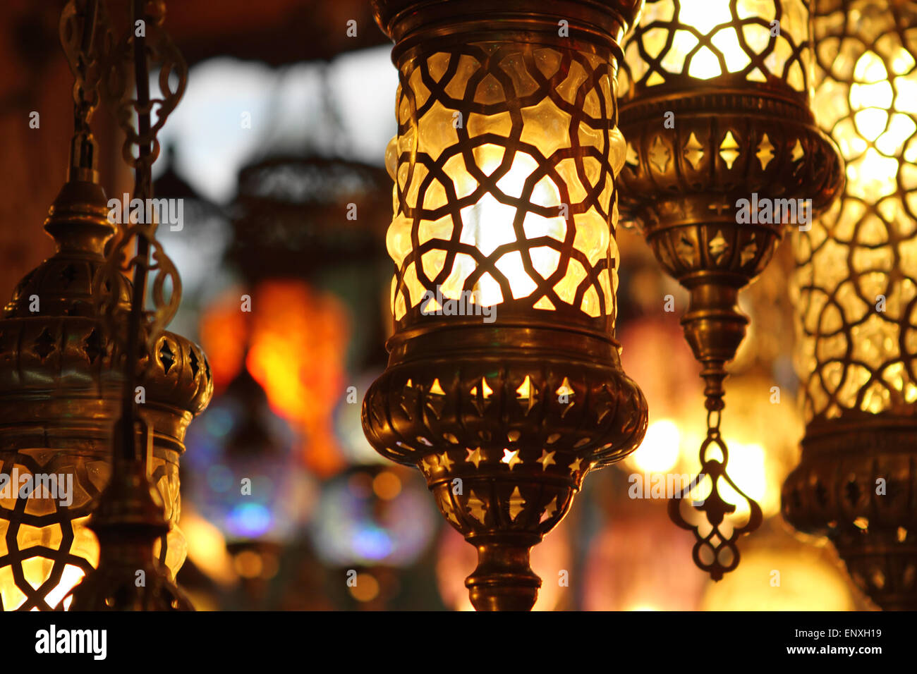 Traditional vintage Turkish lamps over light background Stock Photo - Alamy