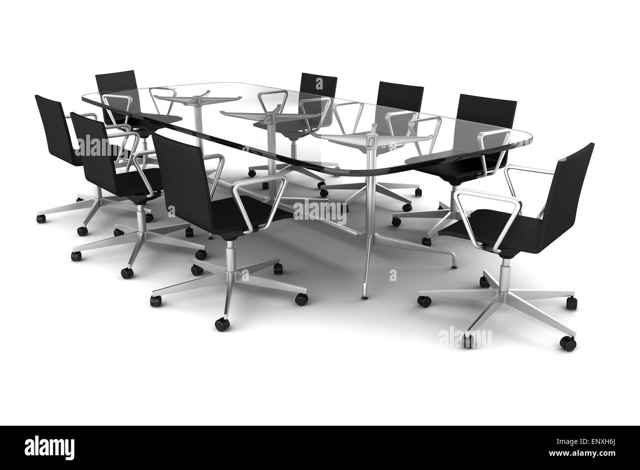 glass meeting table with black chairs isolated Stock Photo - Alamy