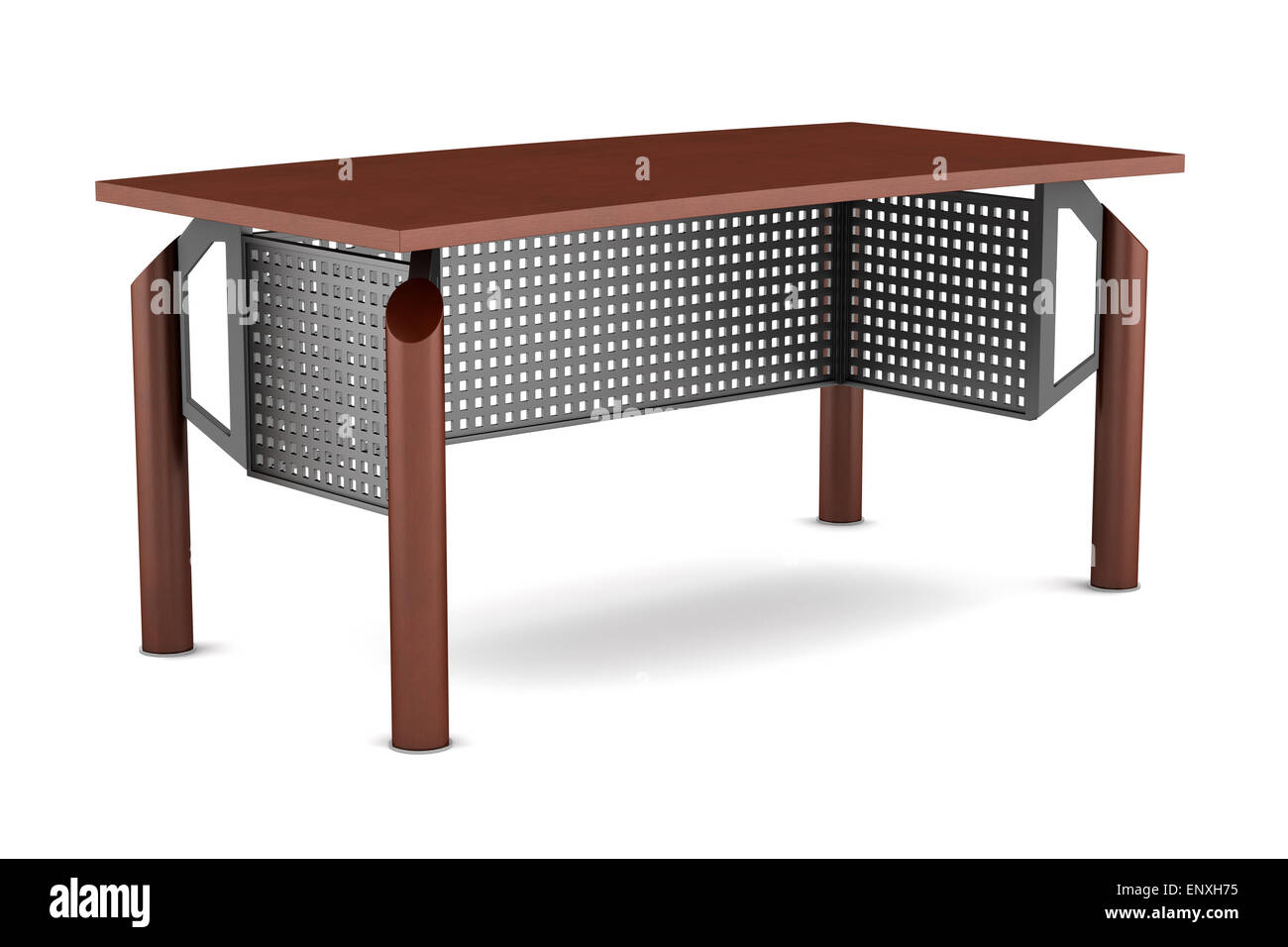 modern brown office wooden table isolated on white Stock Photo - Alamy