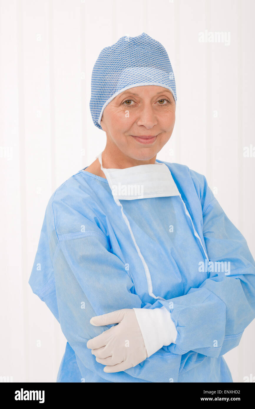 Senior surgeon female with operation clothes mask Stock Photo - Alamy