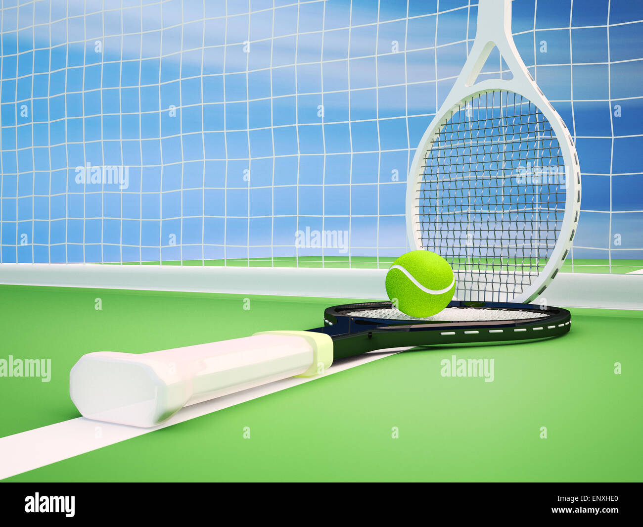 Still life of tennis balls and a racket hi-res stock photography and ...