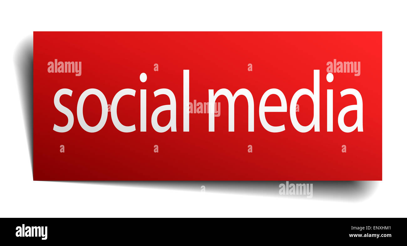 social media red paper sign isolated on white Stock Photo - Alamy