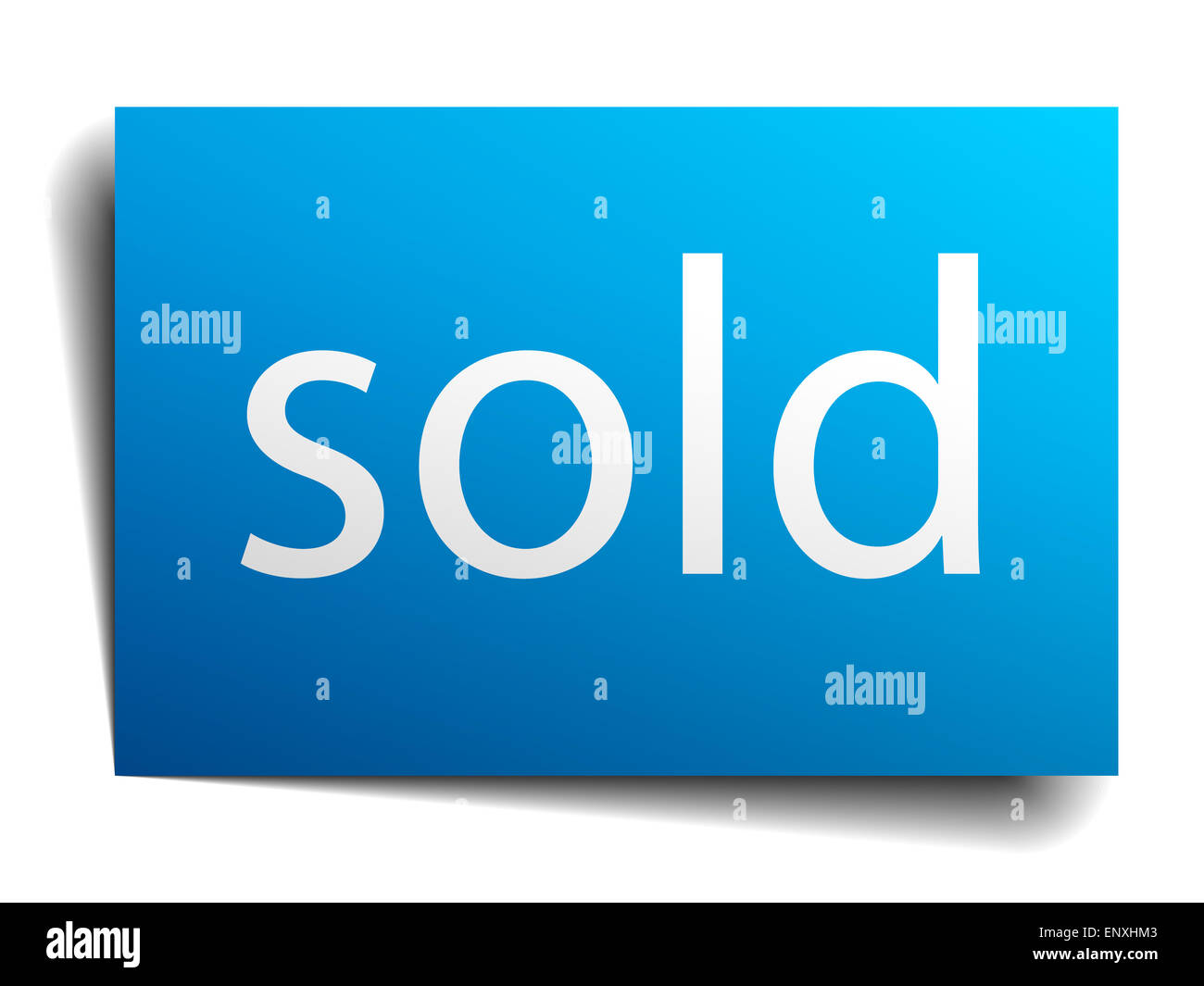 sold blue paper sign on white background Stock Photo - Alamy